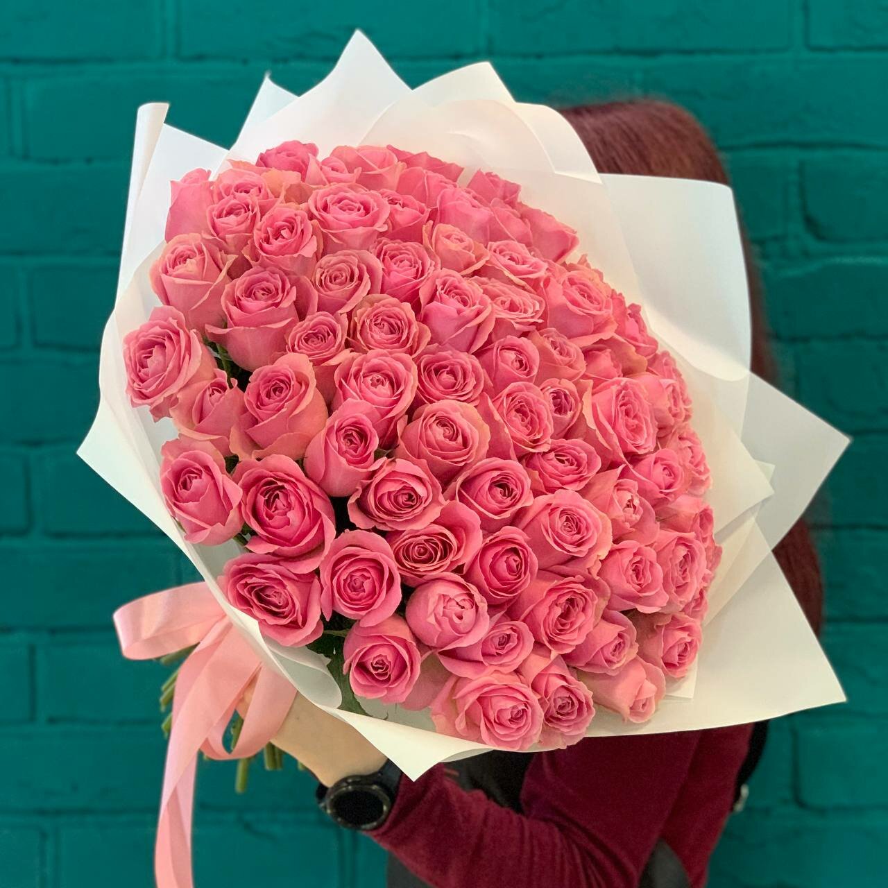 Букет из 71 розовой розы
