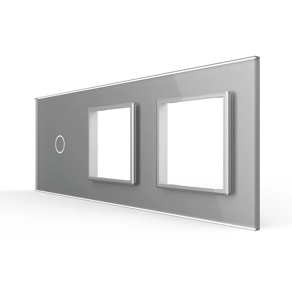 Рамка для сенсорных выключателей тройная , 1 клавиша, 2 розетки (1-0-0) серая Livolo (C7-C1/2SR-15)