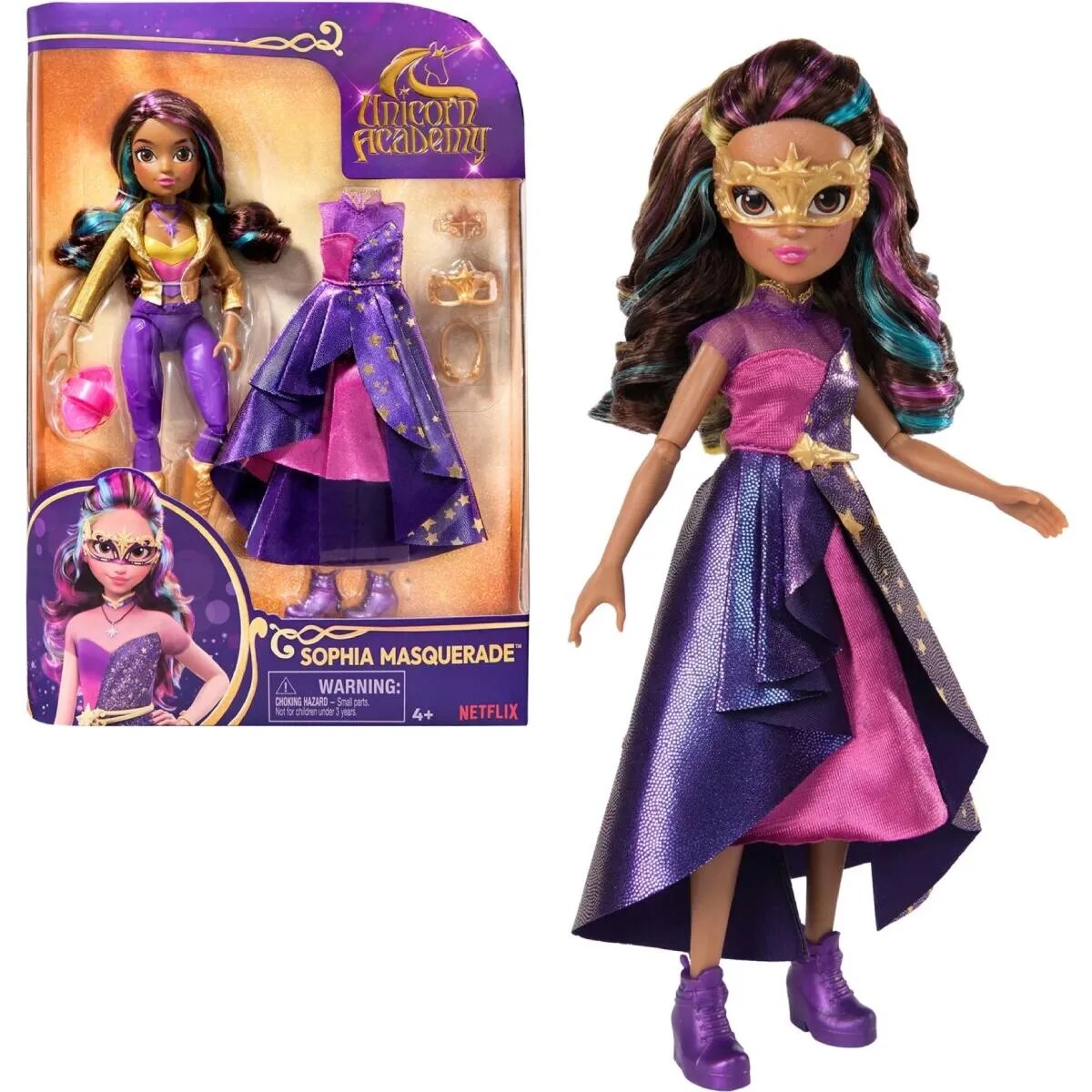Unicorn Academy Deluxe Sophia Masquerade Ball - кукла 24 см из популярного сериала Netflix с 2 нарядами, классическим одеванием и ролевой игрой