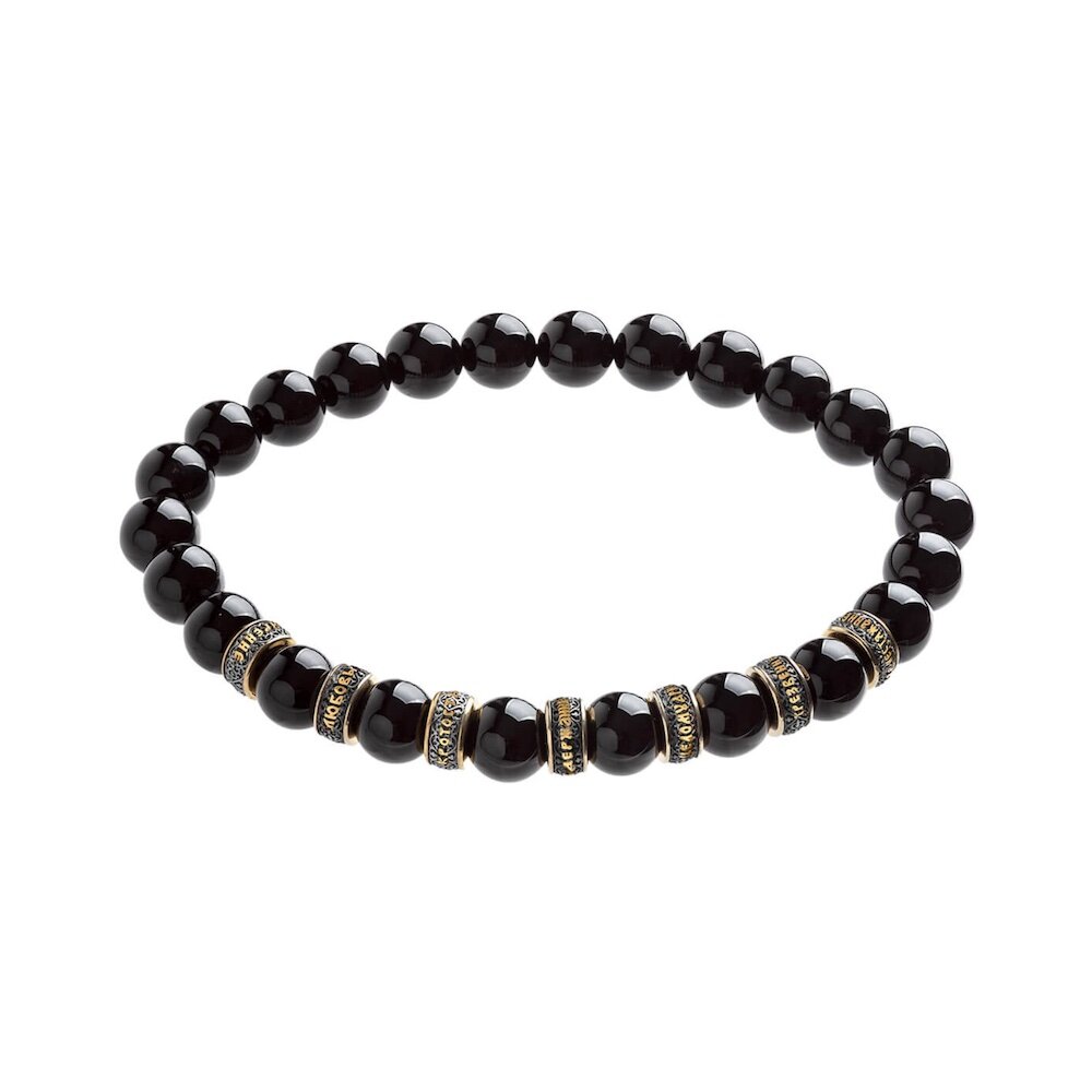 Браслет, серебро, 925 проба, золочение, чернение, оникс