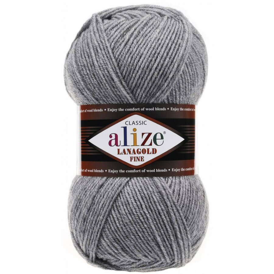 Пряжа Alize LANAGOLD FINE 21 серый меланж (5 мотков)