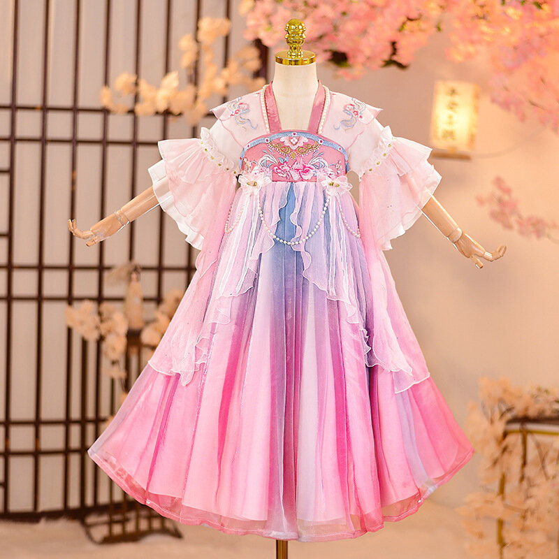 Костюм Hanfu, для девочек, розовый, с длинными рукавами