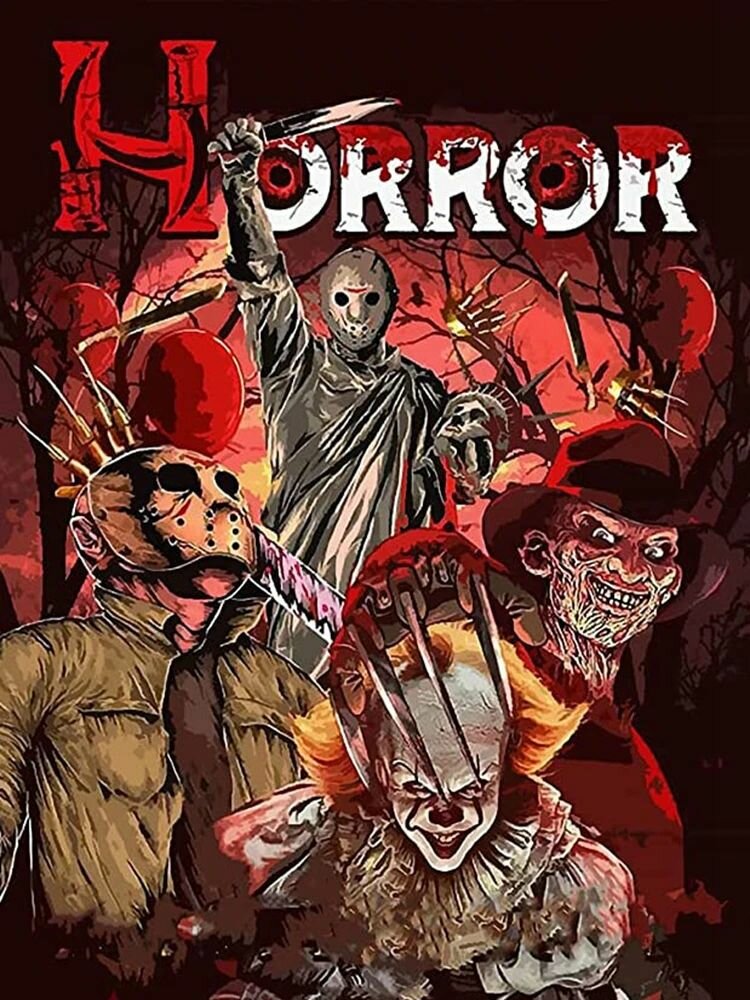 Алмазная картина "Фильмы ужасов на Хэллоуин" алмазная огранка 40х50 см,40X50CM, белый