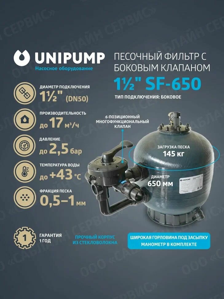 Песочный фильтр для бассейна с боковым клапаном 1 1/2" SF-650