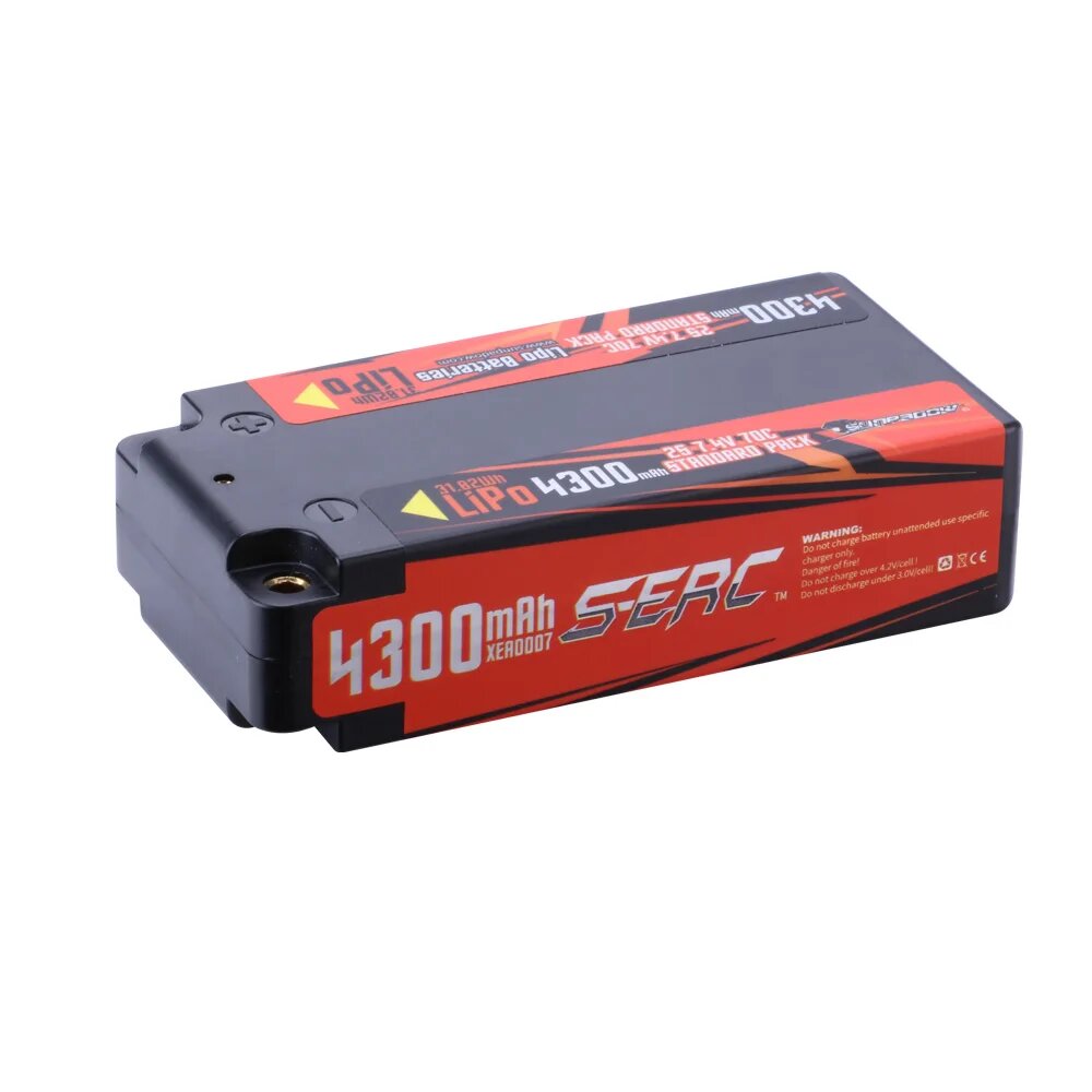 Sunpadow 2S 7,4V 4300mAh Литиевая батарея с жестким чехлом для RC 1/8 1/10 4300-2S-70C-4mm-1pcs