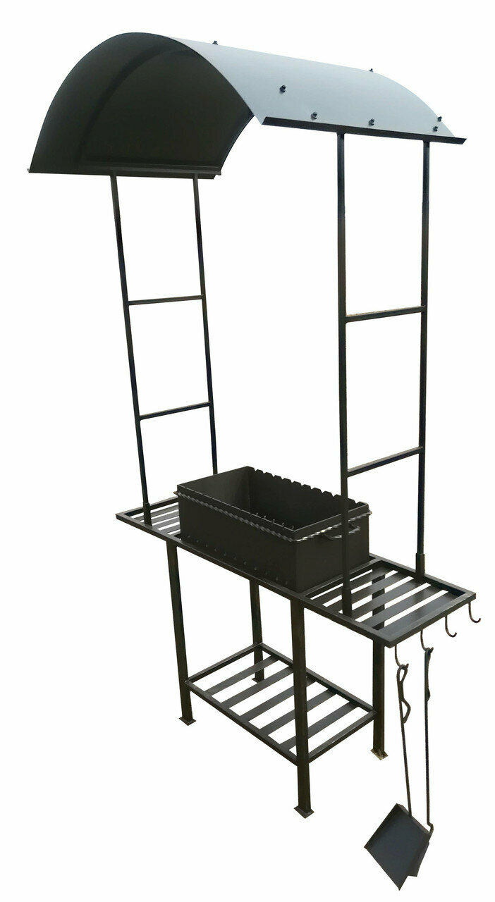 Мангал классический с дровницей и столиком, 3 мм, для дачи и дома, ручная работа "Стандарт" с крышей