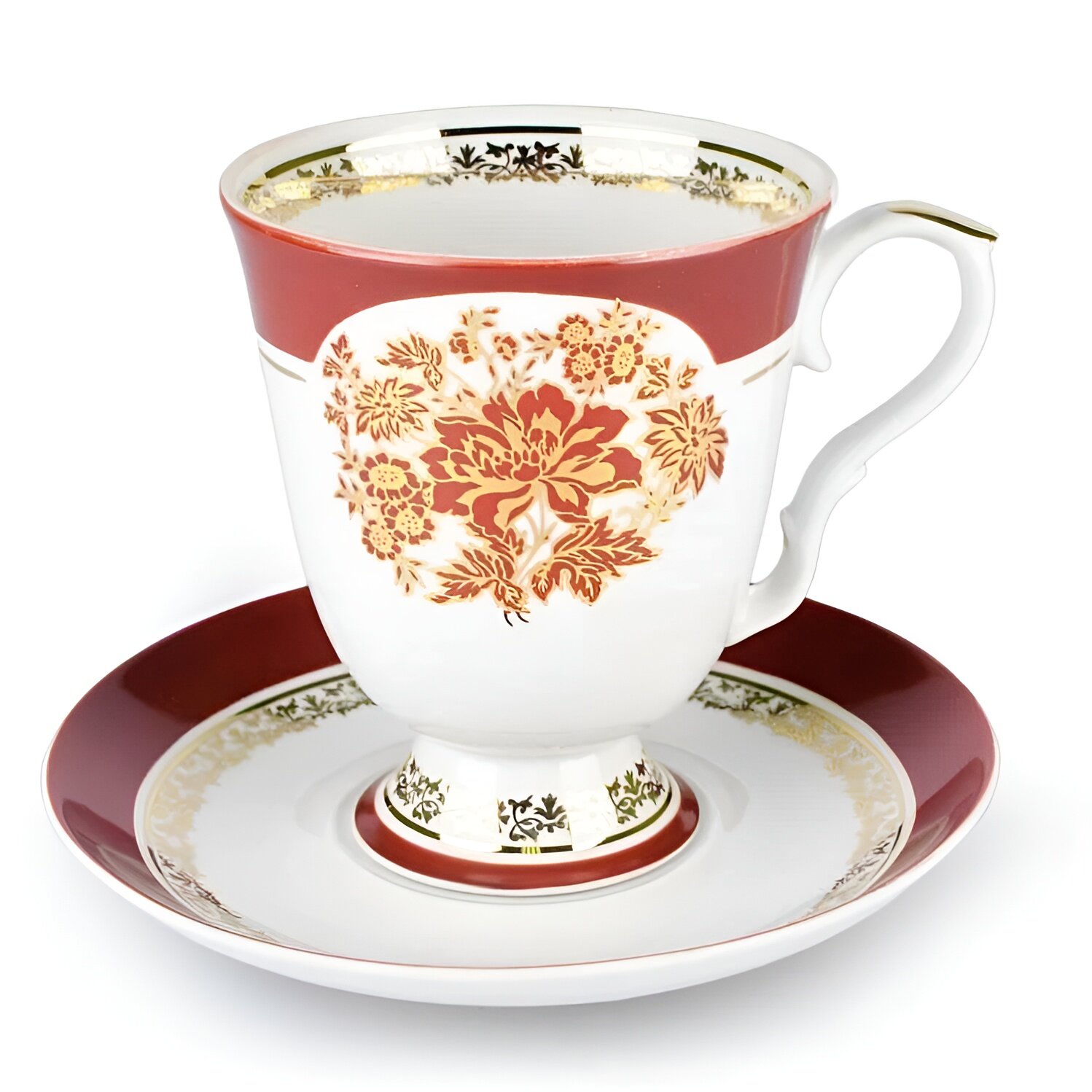 Бокал с блюдцем, ф. Классическая "Золотой букетик", 590 мл, Дулёвский фарфоровый завод