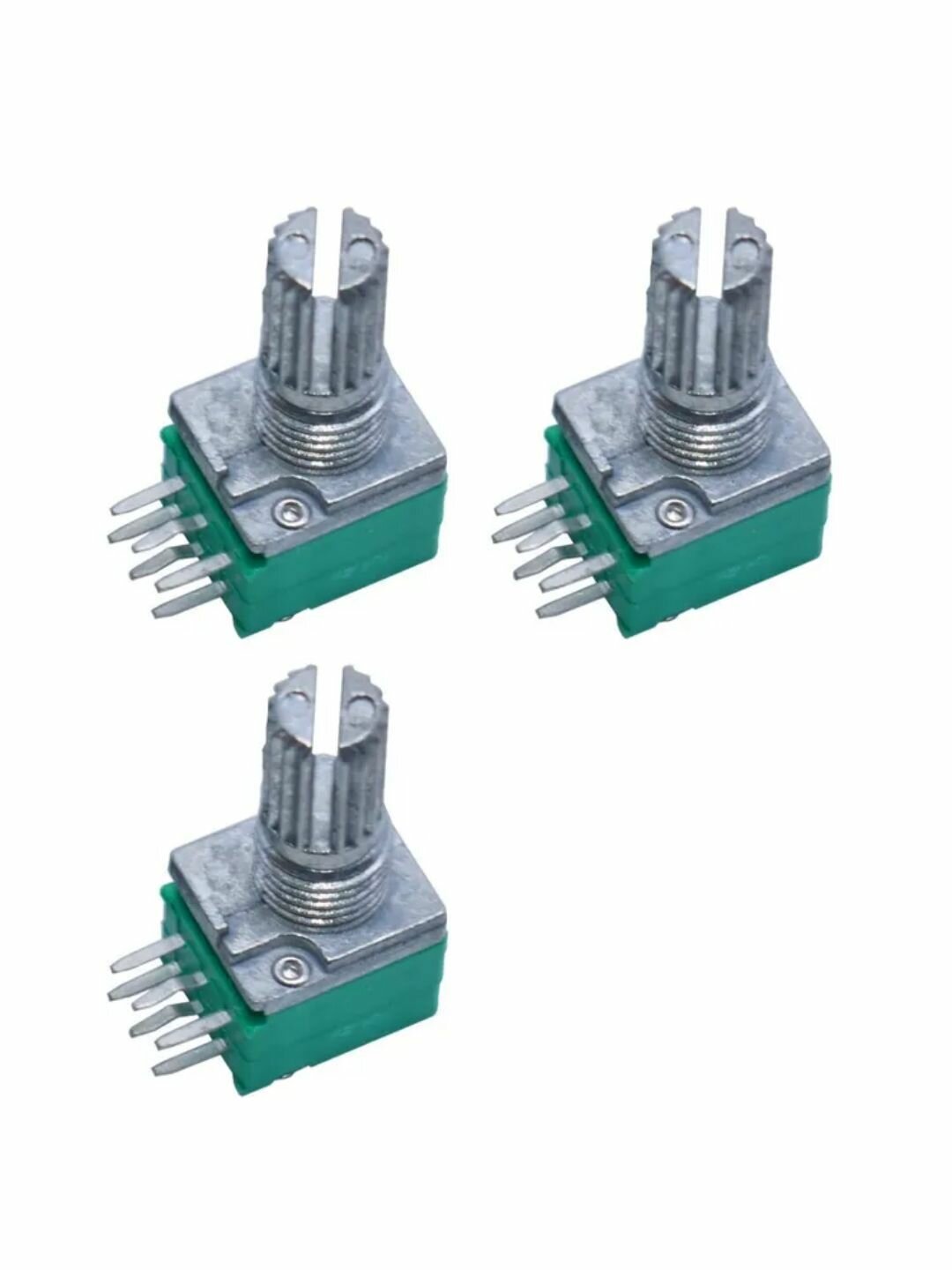 Переменный сдвоенный линейный резистор RK097G (потенциометр) 10 кОм, 3 штук (шайба+гайка в комплекте) (Ф)