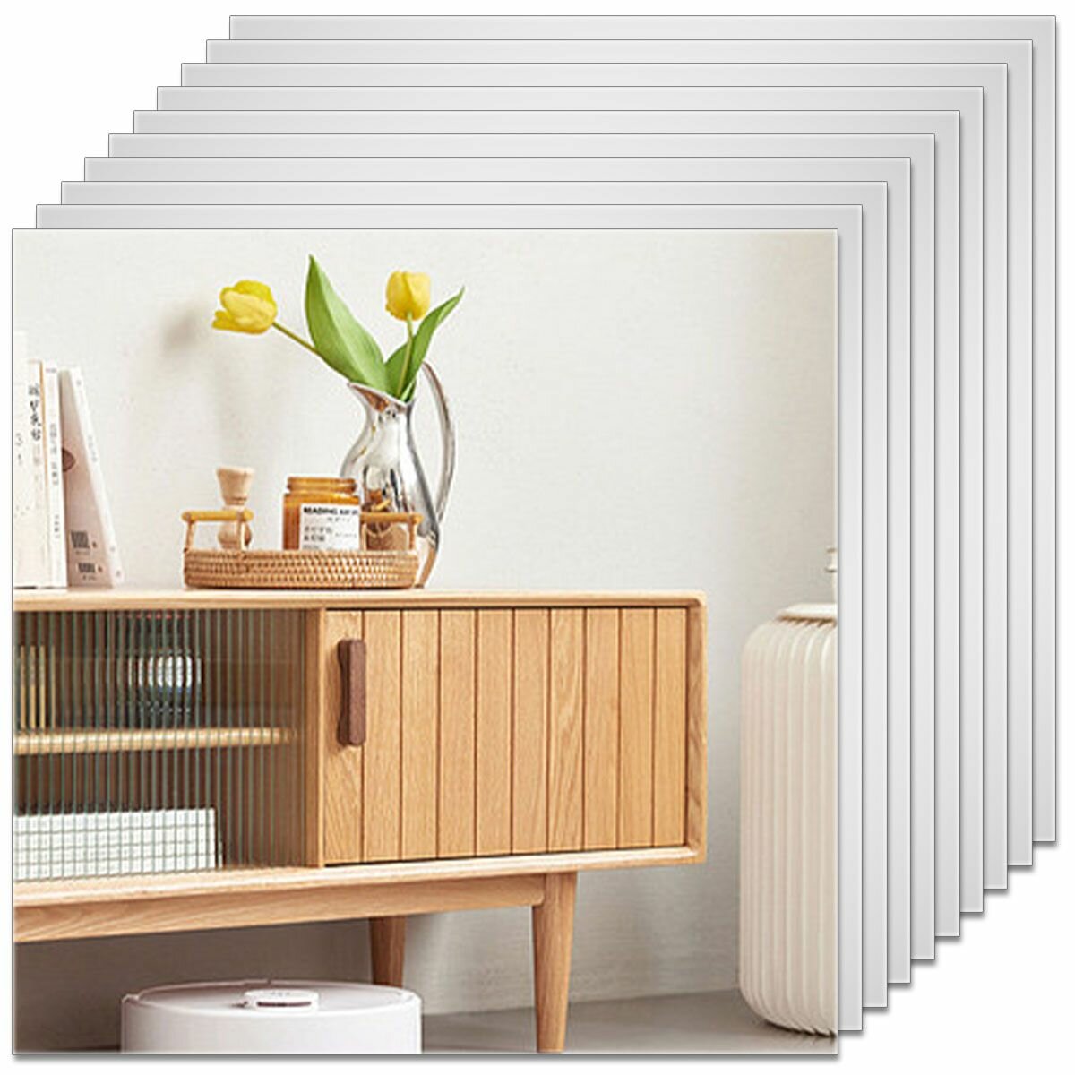 30x30cm Зеркальные наклейки для интерьера, Настенный декор, Зеркальная плитка самоклеющаяся,10 штук.