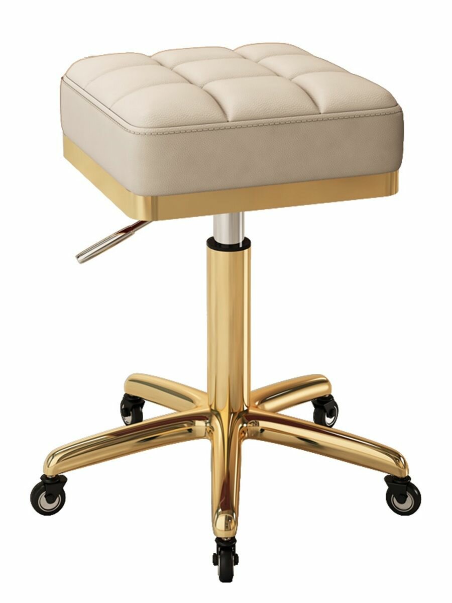 Стул мастера, золото квадрат табуретка с колесами, регулировкой высоты вращающийся, Белый