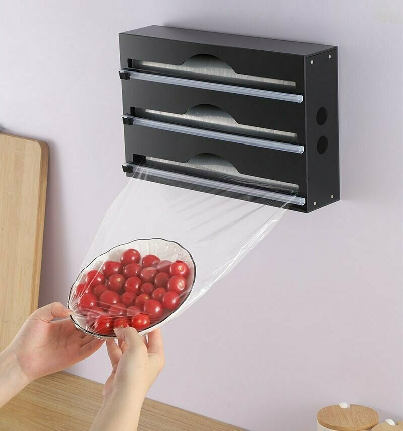Кухонный диспенсер для пищевой пленки с резаком / Держатель органайзер для фольги и пергамента