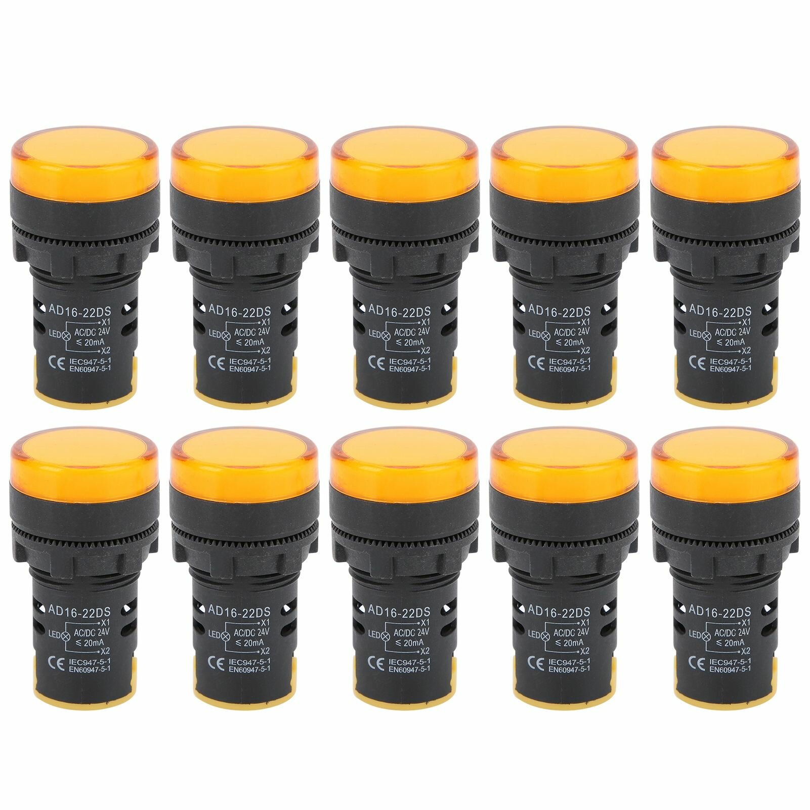 10 шт. AD16 22DS желтый светодиодный индикатор высокой яркости светодиодная сигнальная лампа для индикации сигнала переменного/постоянного тока 24 В