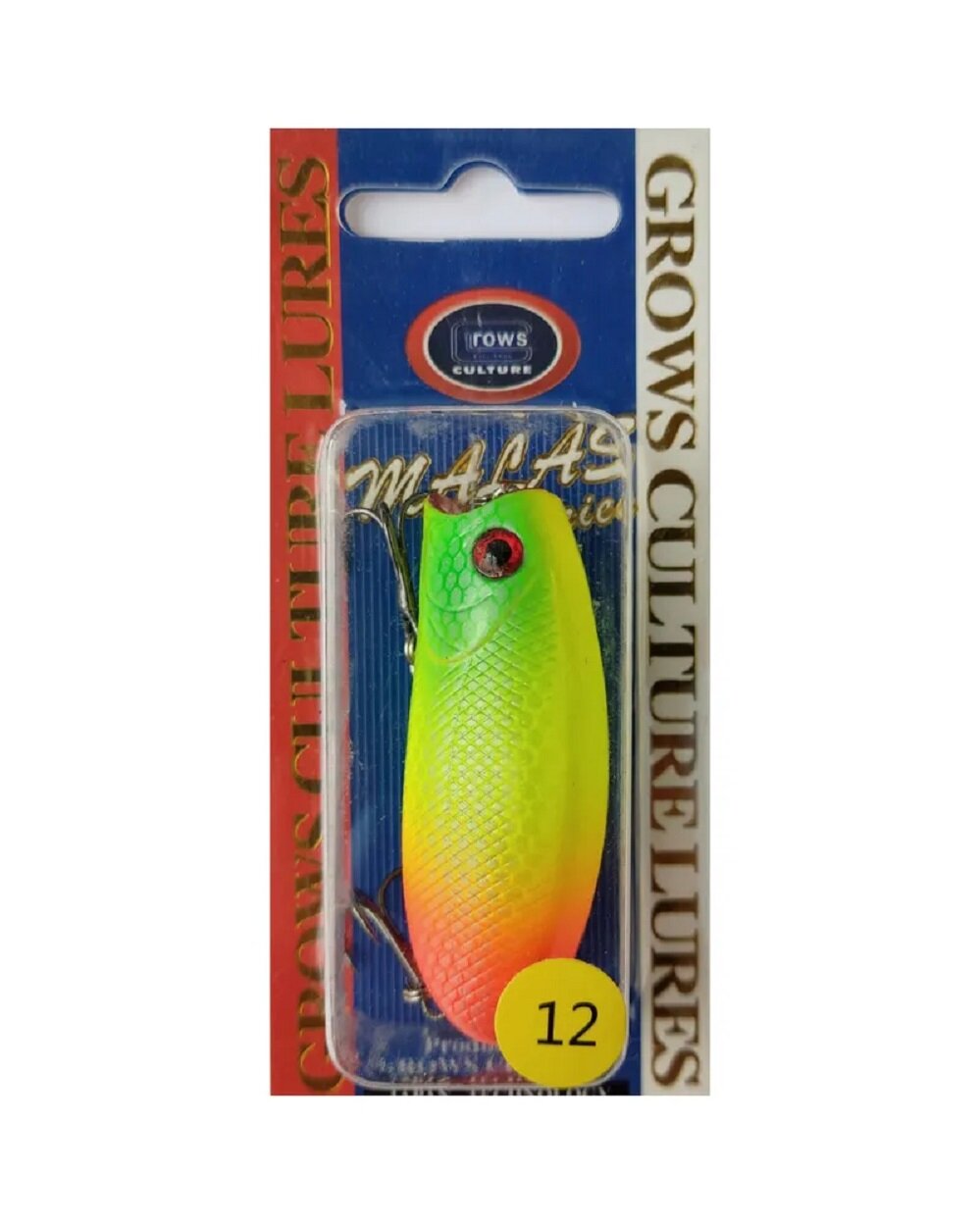 Воблер поппер шумовой Malas длина 57 мм, Вес 9 гр, глубина до 0.3 м/Walker MALAS 12