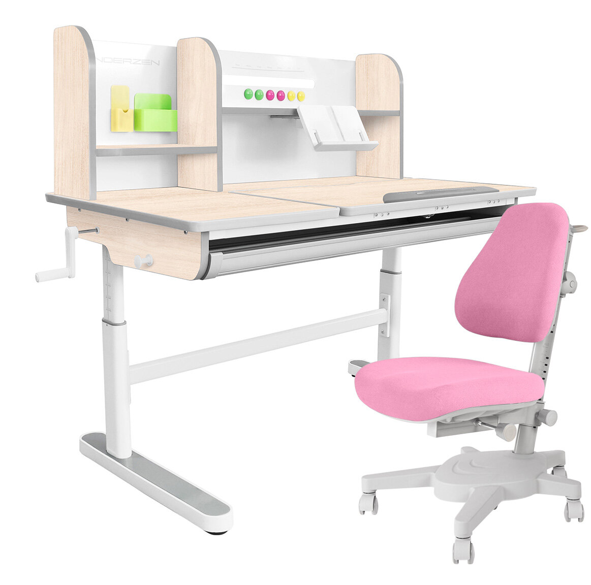 Комплект Kinderzen Gaudi Plus парта + кресло клен/серый c розовым креслом Anatomica Armata