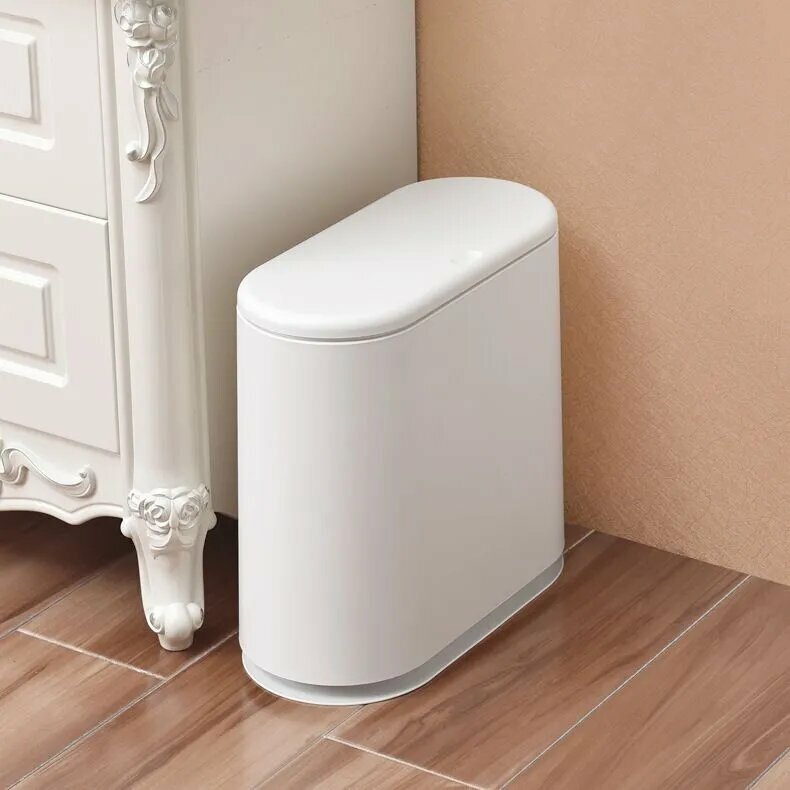 Мусорное ведро, 17 л, 1 шт，Белый с крышкой ，35.6x18.1x31.4cm