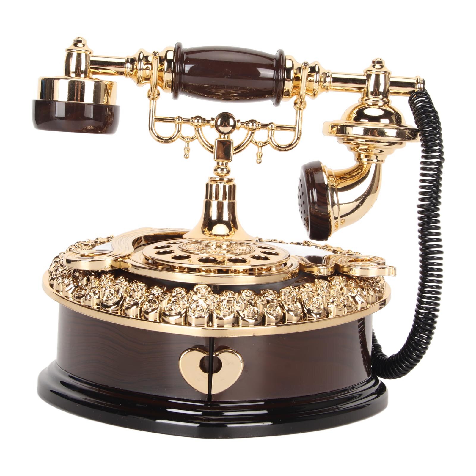 Vintage Music Box Light Luxury Innovative Elegant Heart Shaped Mechanical Old Telephone for Home Decor