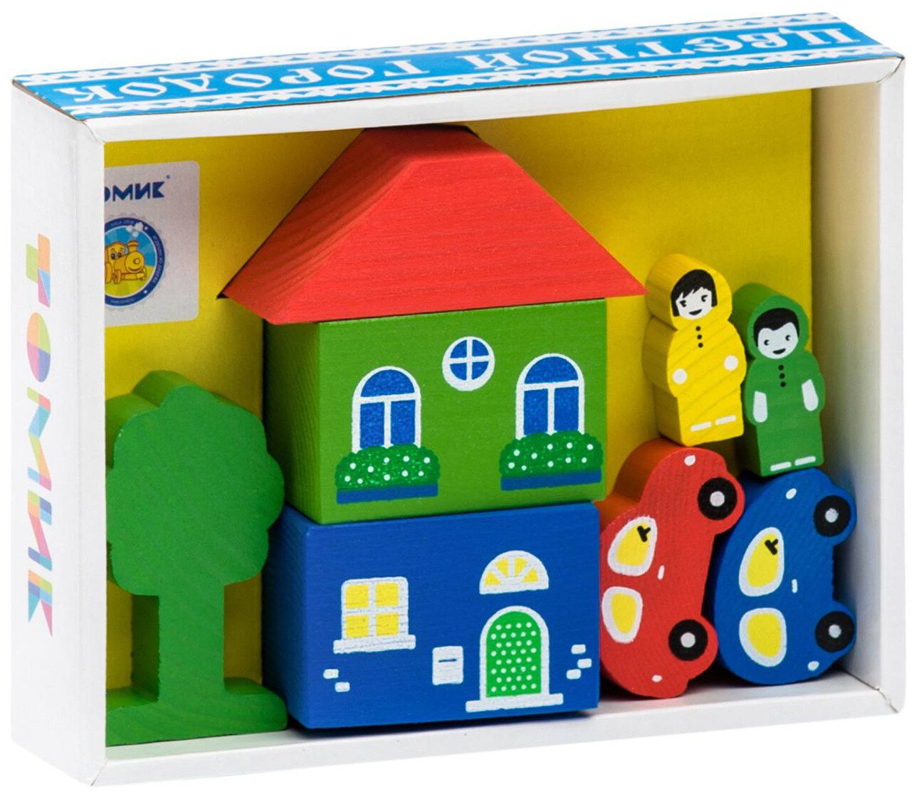Деревянный конструктор Томик "Цветной городок" жёлтый, игровой набор из 8 деталей