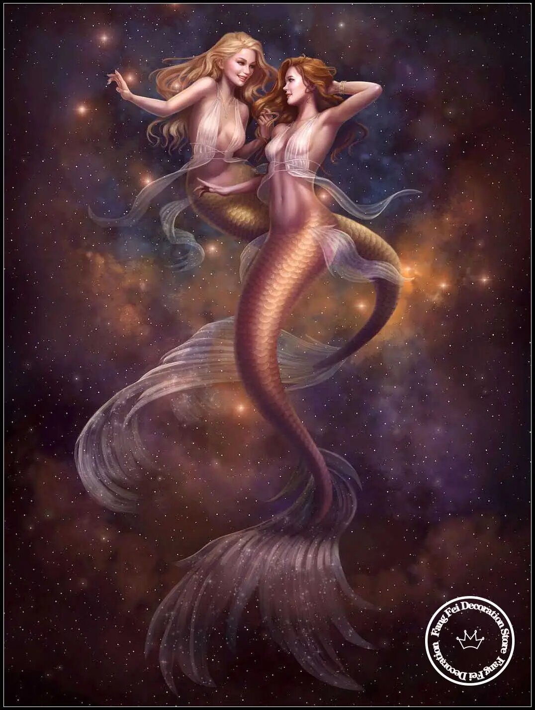 Алмазная мозаика на подрамнике "Русалка" круглые бриллианты 40х50см