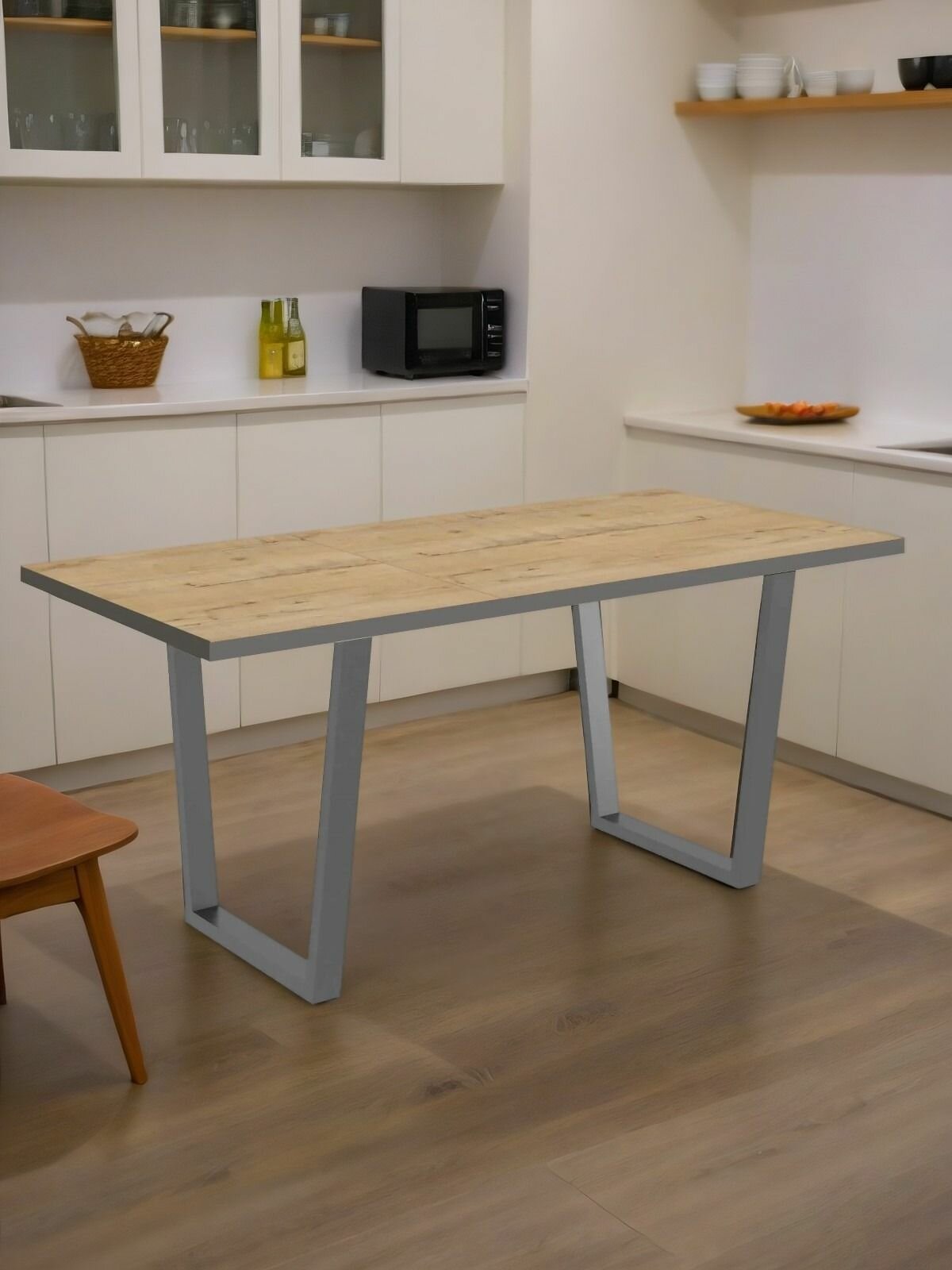 Стол кухонный раздвижной обеденный Робин Ивару 1200х800х745 мм, Кухонный стол раскладной Дуб крафт золотой с металлическими опорами