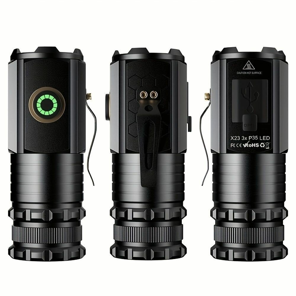 Фонарь-прожектор, мощность 5 Вт, металл, черный, 18350 аккумуляторы, защита IPX-5