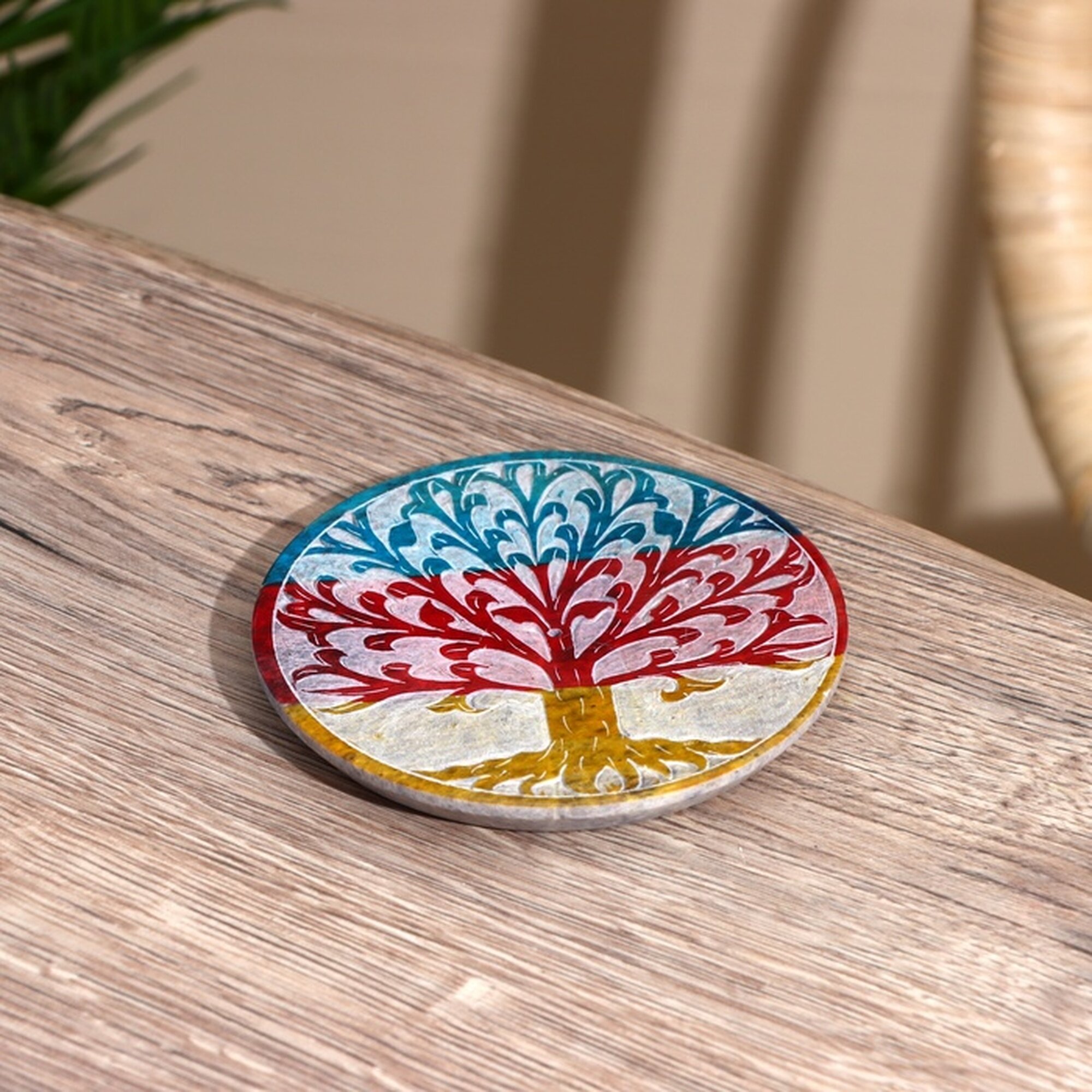 Подставка для благовоний Сима-ленд "Древо", камень, настольная, бежево-голубая, 10см