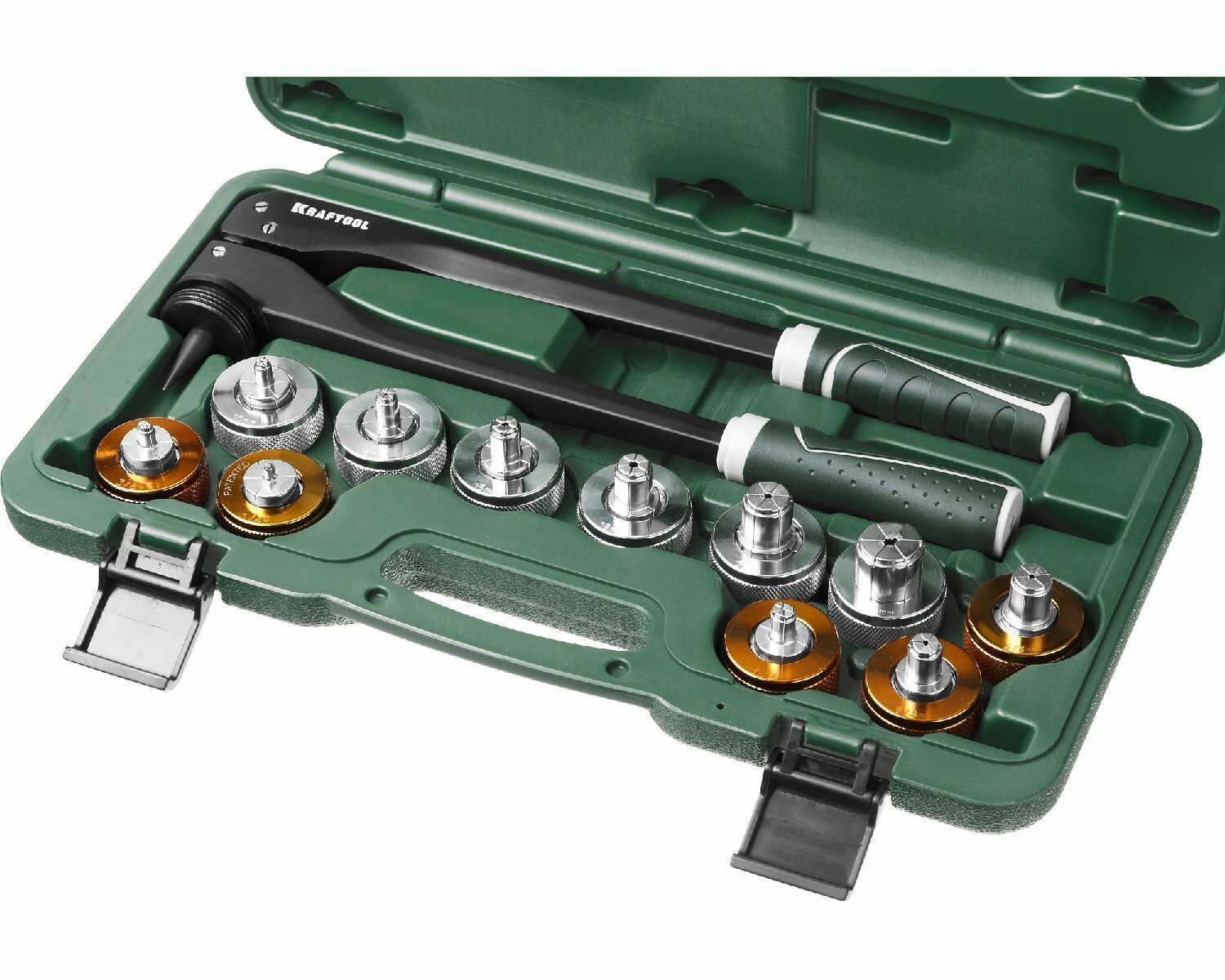 Расширитель-калибратор для труб KRAFTOOL 10–28 мм 1/4–3/4 дюйма 12 шт с рукояткой и подвеской
