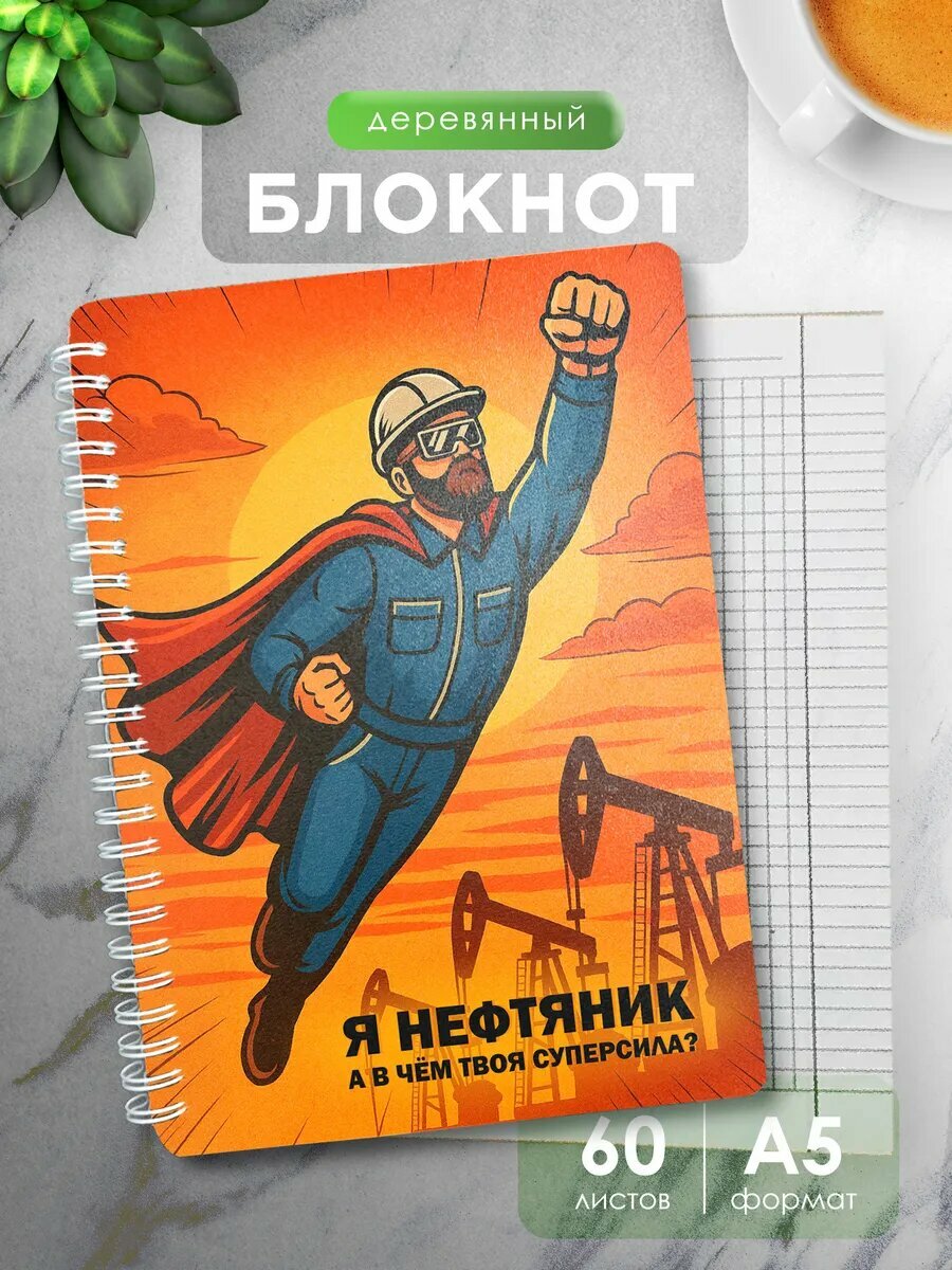 Блокнот деревянный Wood-Book с принтом для нефтяника