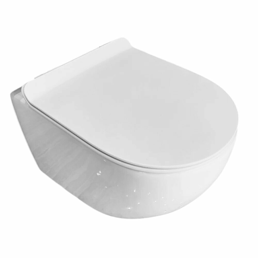 Унитаз подвесной Olive'S Vortex Duo VD30116DP с микролифтом, безободковый, без бачка, антивсплеск, фарфоровый, белый, глянцевый, овальный, сиденье для унитаза в комплекте