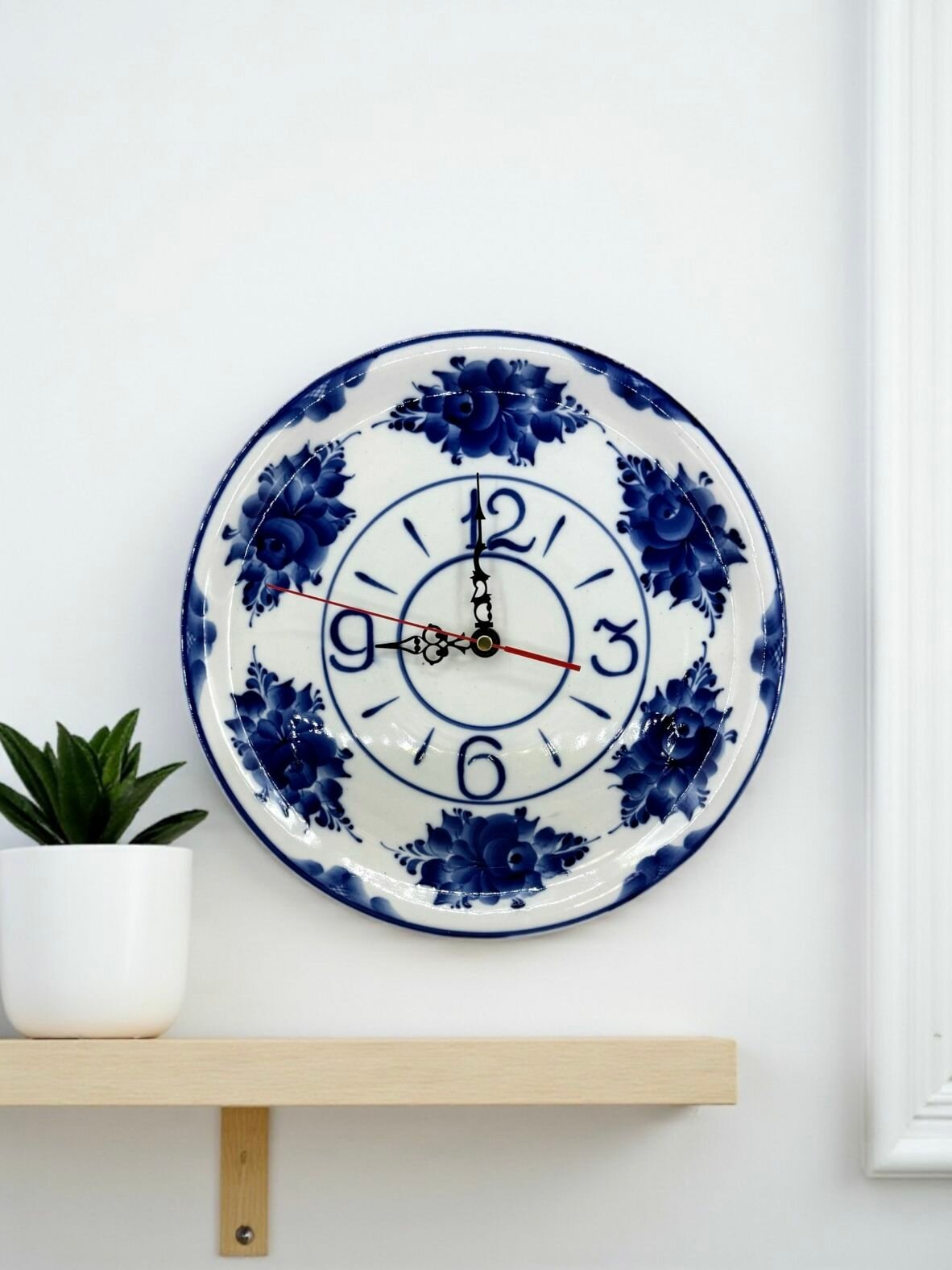 Часы настенные "Тарелка" 27 см гжель фарфор ручная работа