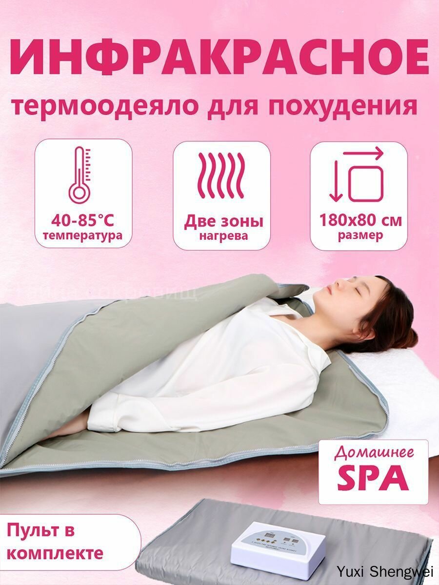 Инфракрасное одеяло сауна для похудения с эффектом обертывания с двумя зонами прогрева, Серое