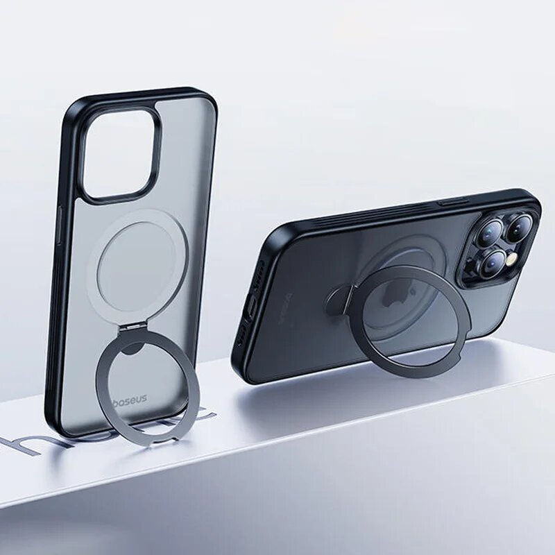Чехол Baseus с магнитной подставкой для iPhone 16, 15, 14, 13 Pro для айфона 15 Про, Frosted Black