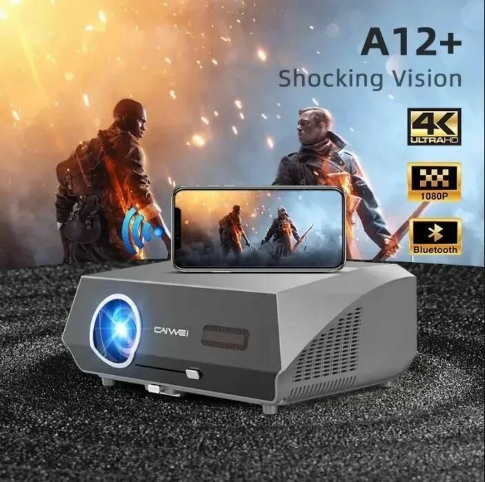 Проектор для фильмов Akenori LED-444A10 Автофокус CAIVVEI 4K, Wi-Fi (Серый ) 14300 lumens. Товар уцененный