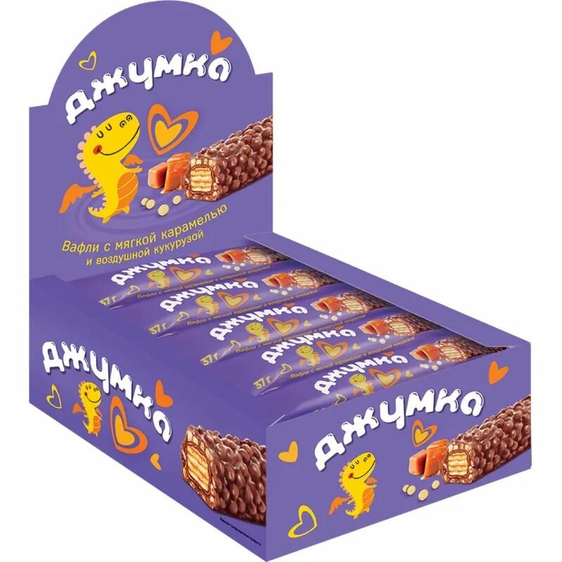 Вафли Джумка с мягкой карамелью и воздушной кукурузой, 37 г, 15 шт./уп.