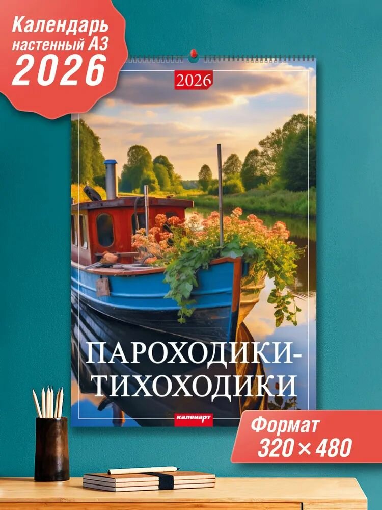 Календарь 2026 "Пароходики-тихоходики", настенный, перекидной, на ригеле. 48*32 см.