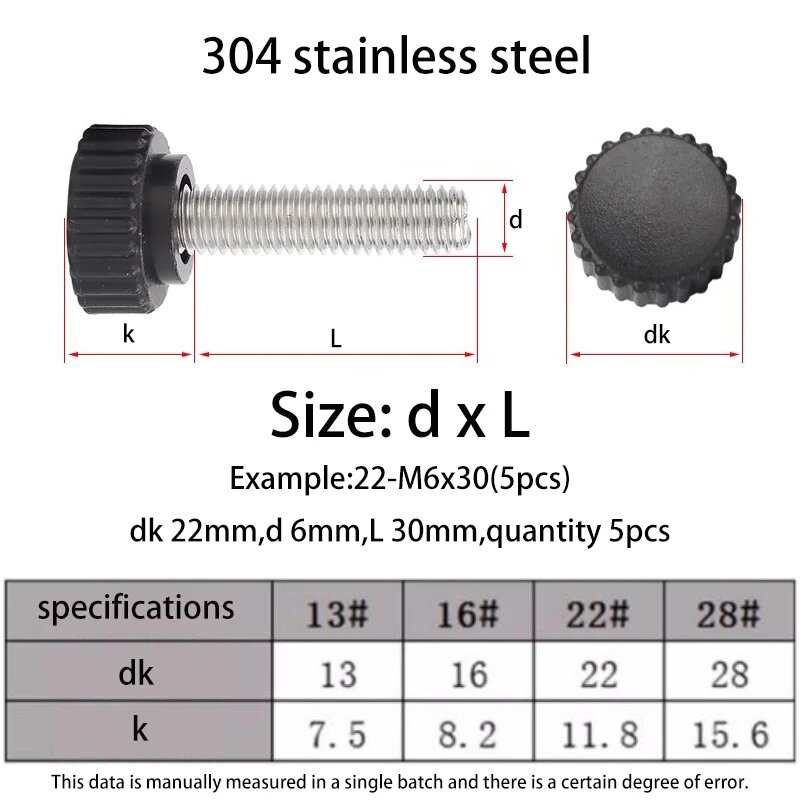 Винты с ручкой M3-M10 нержавеющая сталь 304, 16-M6x20(10PCS)