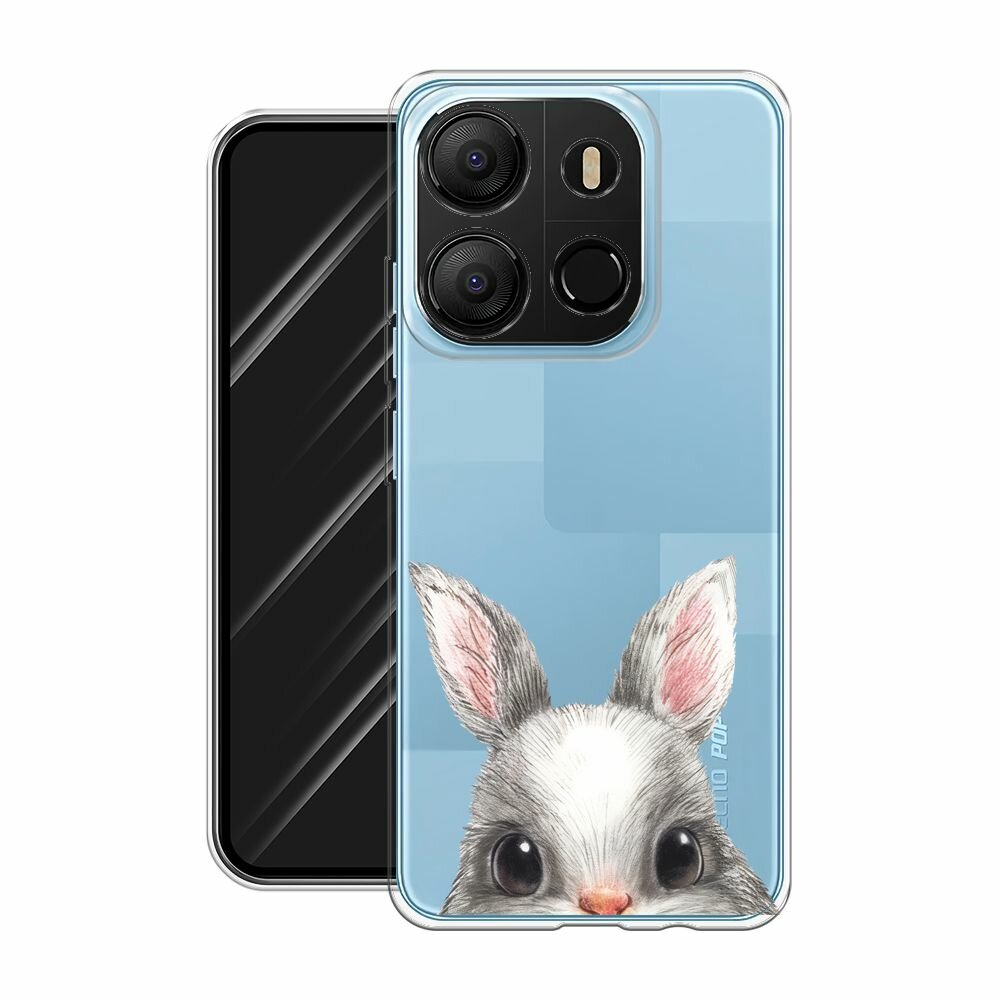 Чехол на Tecno Pop 7 / Текно Поп 7 с принтом "Карандашный кролик 2 - 8 марта", прозрачный — фото 1