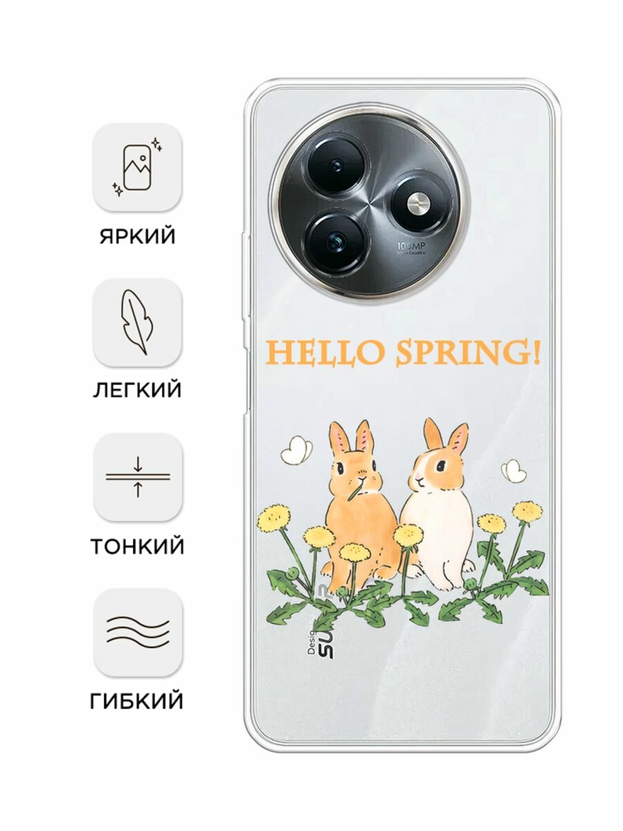 Чехол на Itel S24 / Ител S24 с принтом "Весенние кролики", прозрачный — фото 1