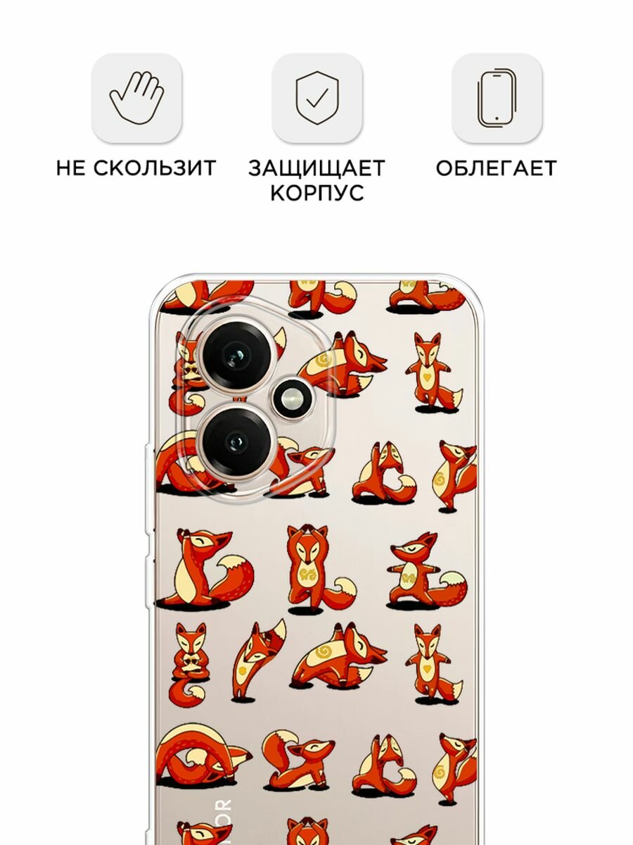Чехол на Honor 400 / Хонор 400 с принтом "Йога для лисы", прозрачный — фото 1