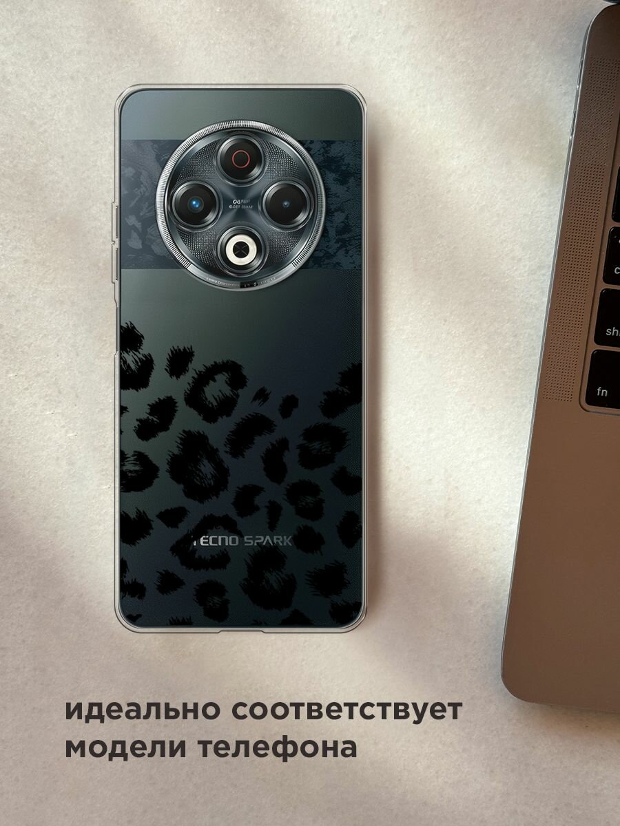 Чехол на Tecno Spark 30 / Текно Спарк 30 с принтом "Окрас леопарда фон черный", прозрачный — фото 1
