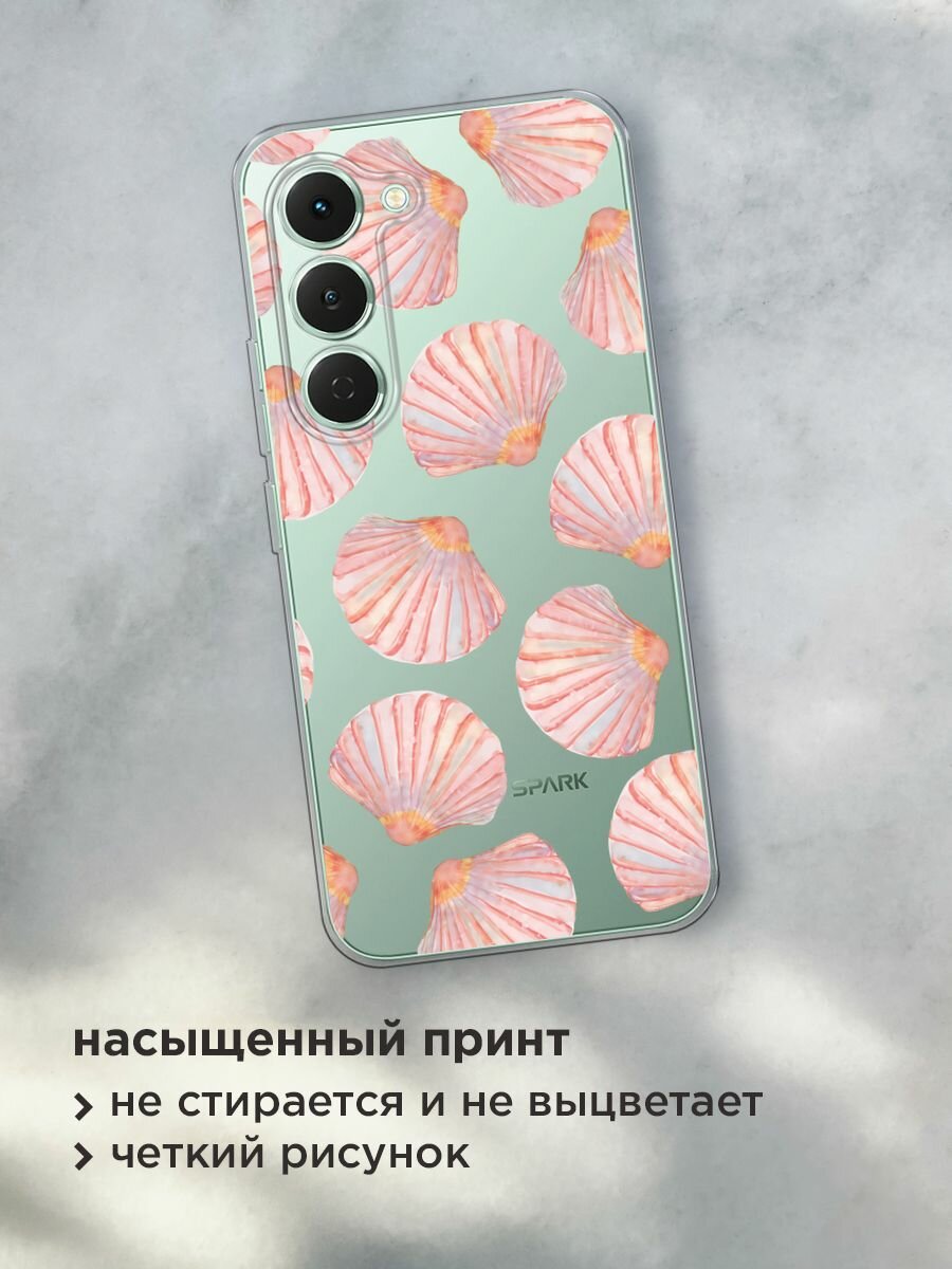 Чехол на Tecno Spark 40 Pro / Текно Спарк 40 Про с принтом "Ракушки паттерн", прозрачный — фото 1