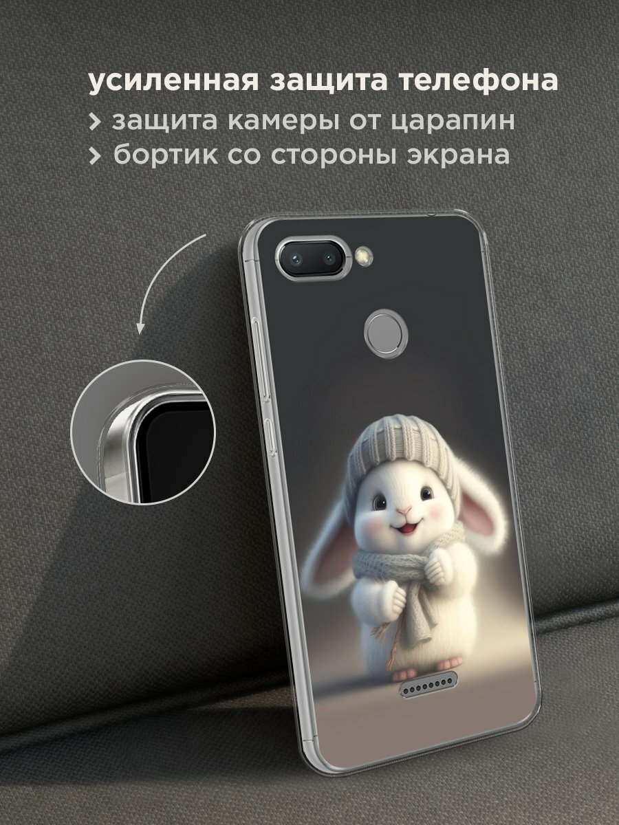 Чехол на Xiaomi Redmi 6 / Сяоми Редми 6 с принтом "Белый крольчонок в шапке" — фото 1