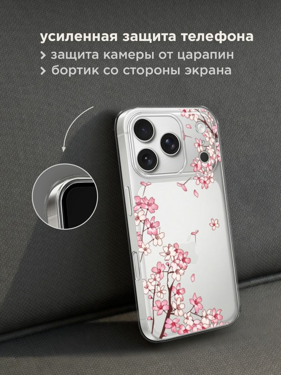 Чехол на Apple iPhone 17 Pro / Айфон 17 Про с принтом "Ветви сакуры 1", прозрачный — фото 1