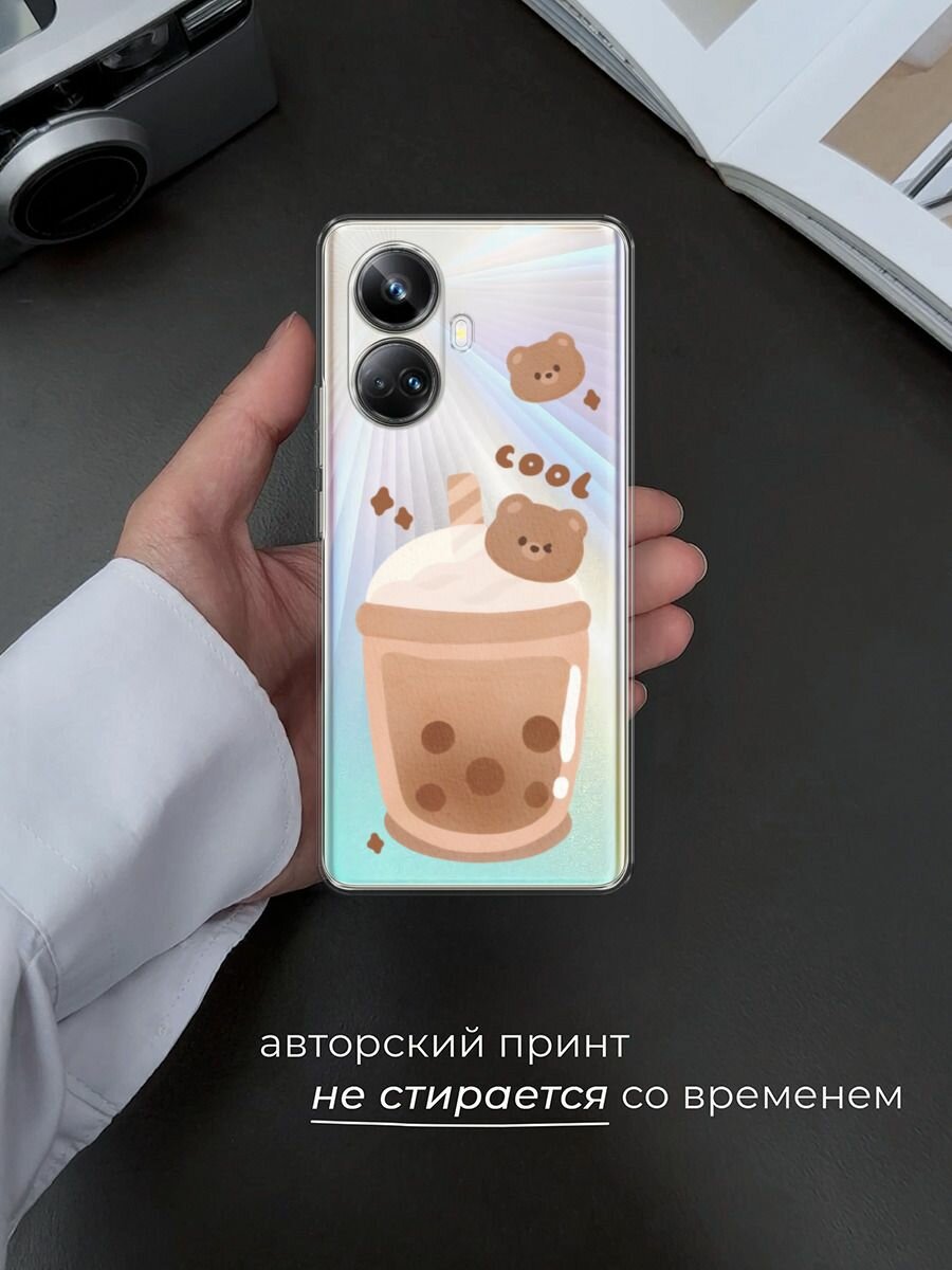Чехол на Realme 10 Pro+ / Реалми 10 Про+ с принтом "Кофе 2", прозрачный — фото 1