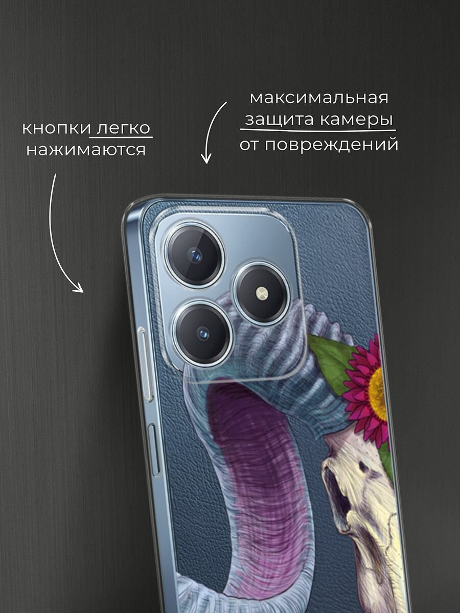 Чехол на Realme C63 / Реалми С63 с принтом "Мифический череп", прозрачный — фото 1