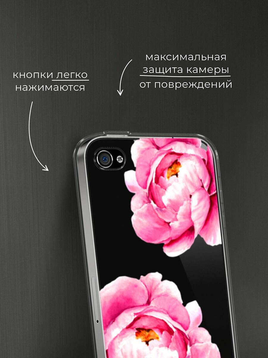 Чехол на Apple iPhone 4/4S / Айфон 4/4S с принтом "Open peonies", прозрачный — фото 1