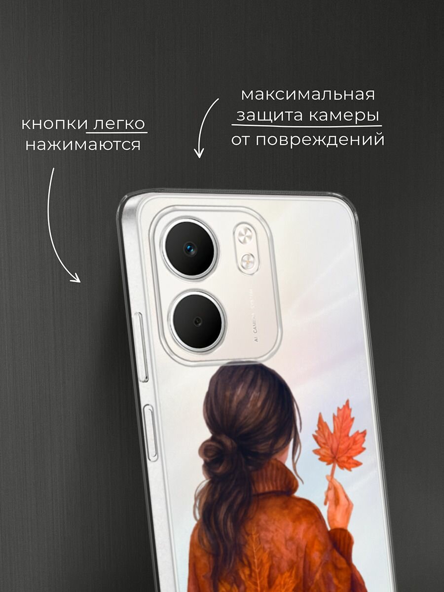 Чехол на Oppo A5x / Оппо А5x с принтом "Девушка с опавшим листом", прозрачный — фото 1