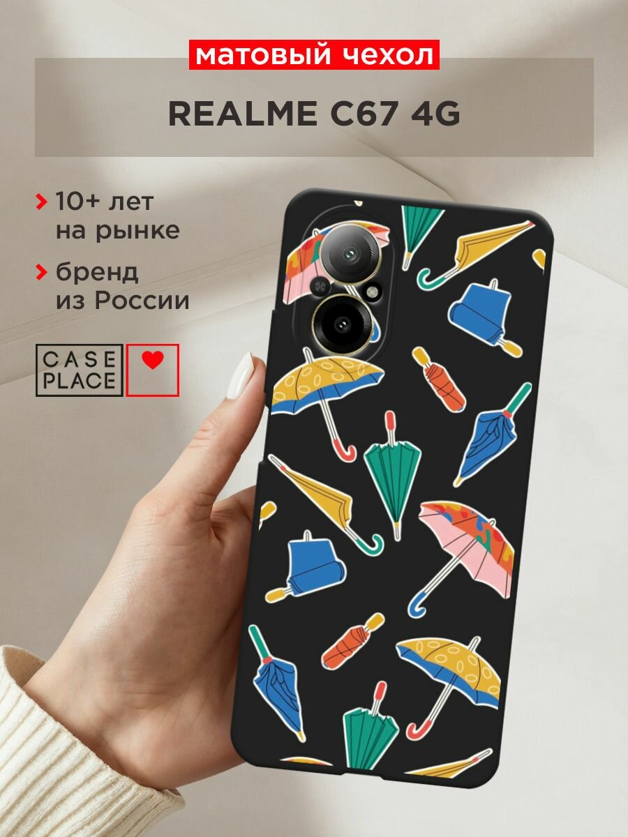 Чехол на Realme C67 4G / Реалми C67 4G с принтом "Зонты паттерн", прозрачный