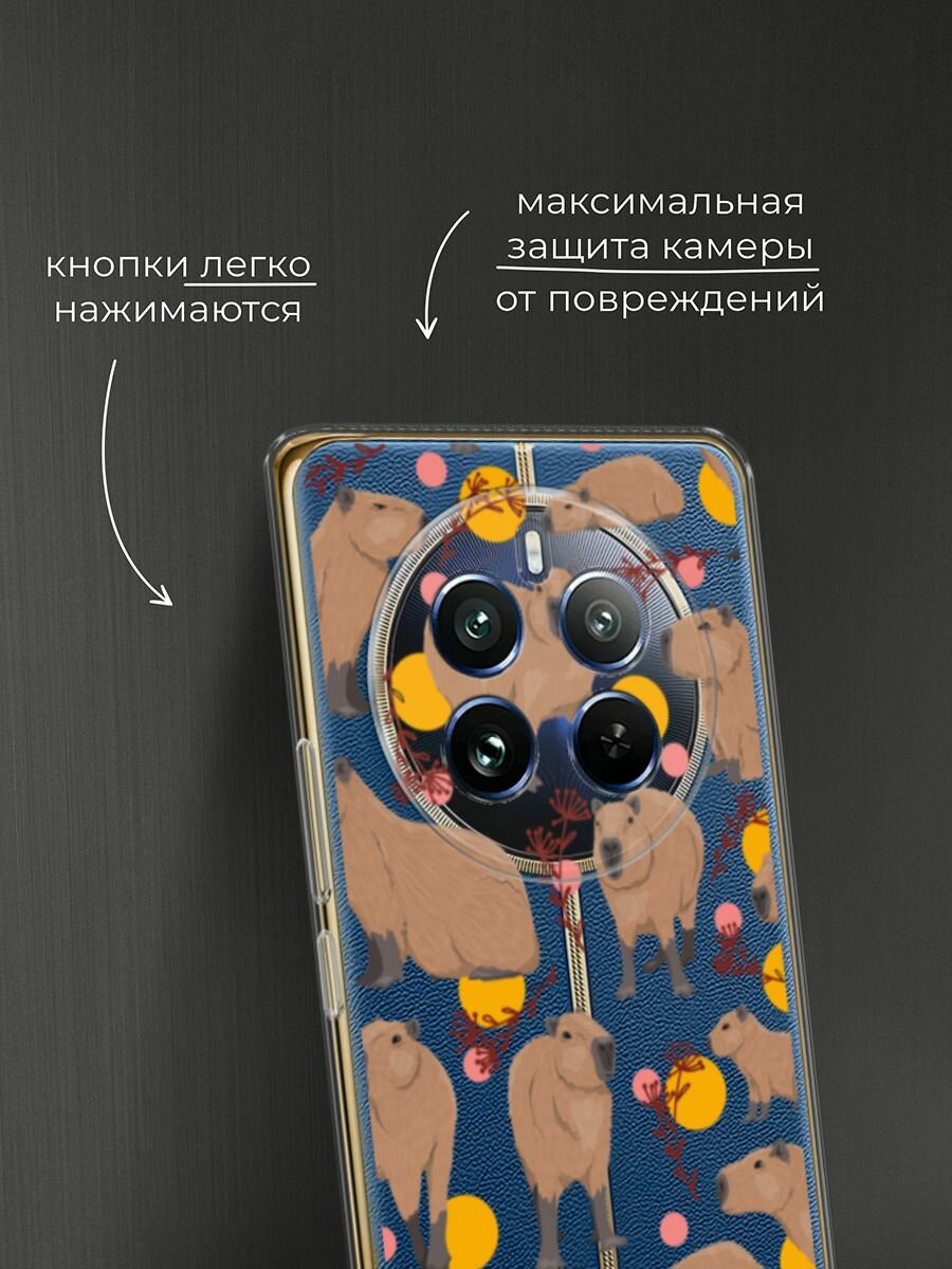 Чехол на Realme 12 Pro / Реалми 12 Про с принтом "Капибара паттерн", прозрачный — фото 1