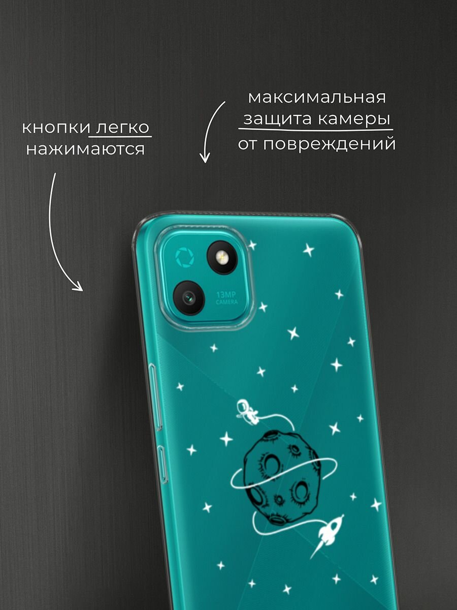 Чехол на Wiko T10 / Вико Т10 с принтом "Полет вокруг луны", прозрачный — фото 1