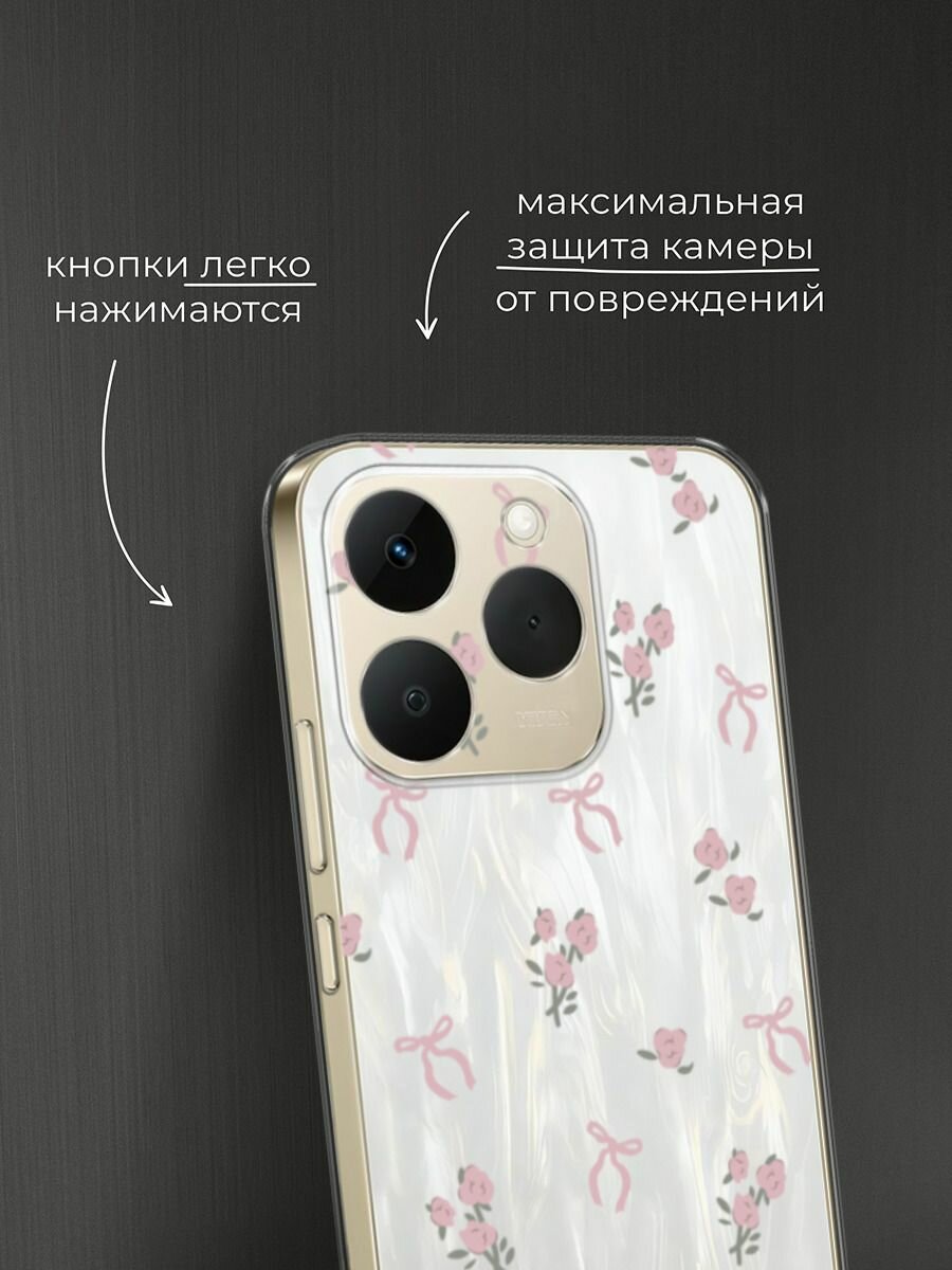 Чехол на Realme 15T / Реалми 15Т с принтом "Розы и ленточки", прозрачный — фото 1
